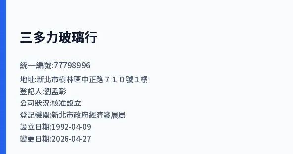 三多力玻璃行的照片-統編 77798996(新北市) 公司登記資料與營業項目詳細圖表