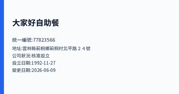 大家好自助餐的照片-統編 77823566(雲林縣) 公司登記資料與營業項目詳細圖表