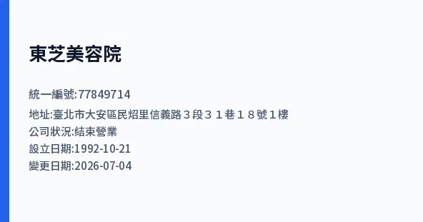 東芝美容院的照片-統編 77849714(臺北市) 公司登記資料與營業項目詳細圖表