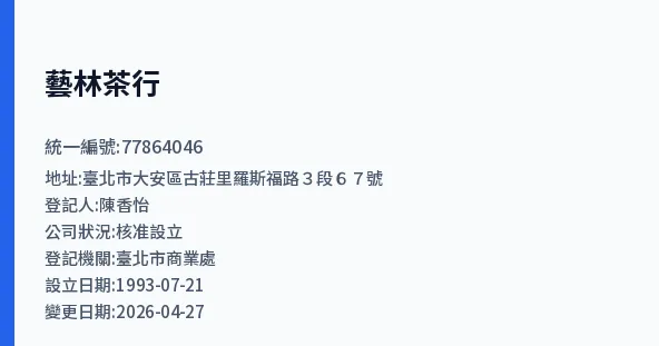 藝林茶行的照片-統編 77864046(臺北市) 公司登記資料與營業項目詳細圖表