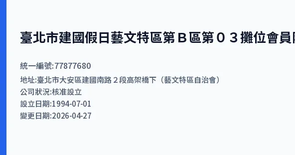 臺北市建國假日藝文特區第B區第03攤位會員陳志堡的照片-統編 77877680(臺北市) 公司登記資料與營業項目詳細圖表