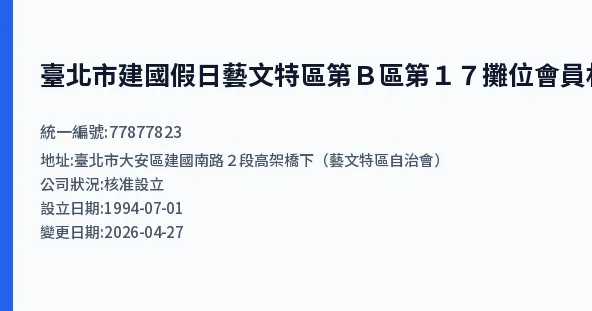 臺北市建國假日藝文特區第B區第17攤位會員林福來的照片-統編 77877823(臺北市) 公司登記資料與營業項目詳細圖表