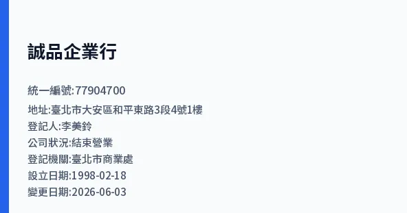 誠品企業行的照片-統編 77904700(臺北市) 公司登記資料與營業項目詳細圖表