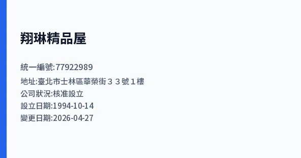 翔琳精品屋的照片-統編 77922989(臺北市) 公司登記資料與營業項目詳細圖表