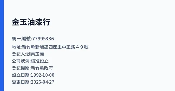 金玉油漆行的照片-統編 77995336(新竹縣) 公司登記資料與營業項目詳細圖表