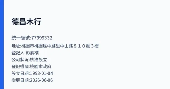 德昌木行的照片-統編 77999332(桃園市) 公司登記資料與營業項目詳細圖表