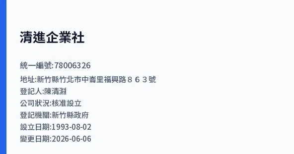 清進企業社的照片-統編 78006326(新竹縣) 公司登記資料與營業項目詳細圖表