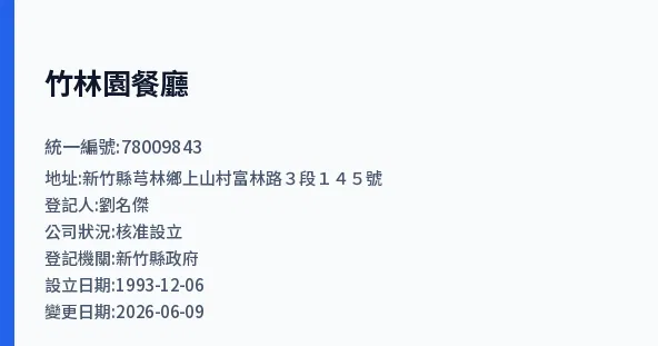 竹林園餐廳的照片-統編 78009843(新竹縣) 公司登記資料與營業項目詳細圖表