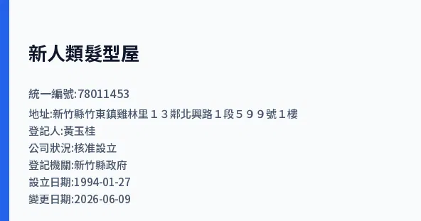 新人類髮型屋的照片-統編 78011453(新竹縣) 公司登記資料與營業項目詳細圖表
