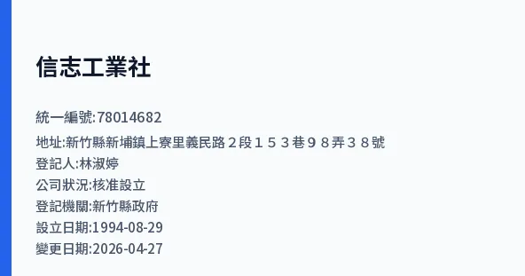信志工業社的照片-統編 78014682(新竹縣) 公司登記資料與營業項目詳細圖表