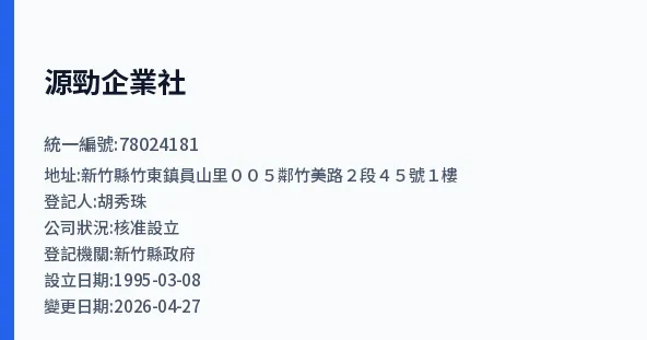 源勁企業社的照片-統編 78024181(新竹縣) 公司登記資料與營業項目詳細圖表