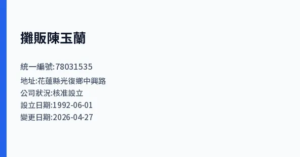 攤販陳玉蘭的照片-統編 78031535(花蓮縣) 公司登記資料與營業項目詳細圖表