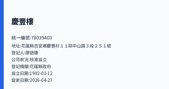 慶豐樓的照片-統編 78039403(花蓮縣) 公司登記資料與營業項目詳細圖表
