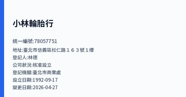 小林輪胎行的照片-統編 78057751(臺北市) 公司登記資料與營業項目詳細圖表