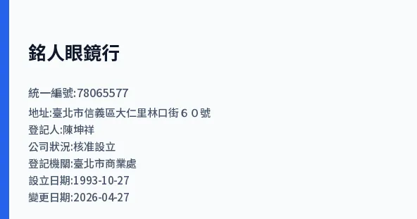 銘人眼鏡行的照片-統編 78065577(臺北市) 公司登記資料與營業項目詳細圖表