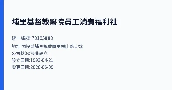 埔里基督教醫院員工消費福利社的照片-統編 78105888(南投縣) 公司登記資料與營業項目詳細圖表