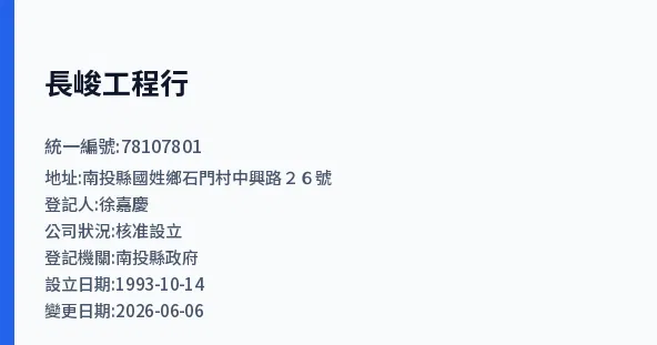 長峻工程行的照片-統編 78107801(南投縣) 公司登記資料與營業項目詳細圖表
