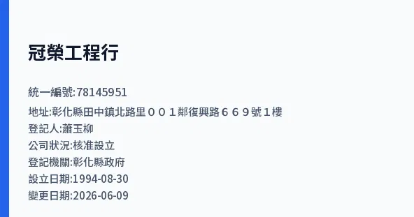 冠榮工程行的照片-統編 78145951(彰化縣) 公司登記資料與營業項目詳細圖表