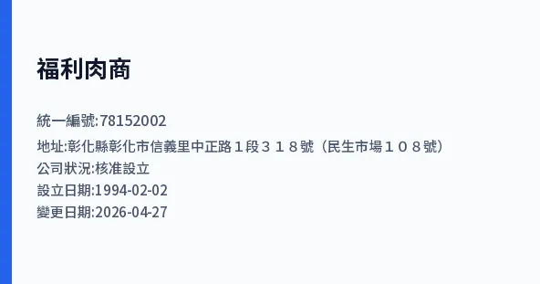 福利肉商的照片-統編 78152002(彰化縣) 公司登記資料與營業項目詳細圖表
