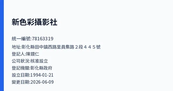 新色彩攝影社的照片-統編 78163319(彰化縣) 公司登記資料與營業項目詳細圖表