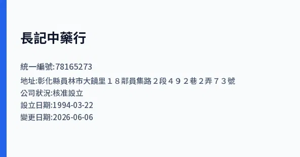 長記中藥行的照片-統編 78165273(彰化縣) 公司登記資料與營業項目詳細圖表