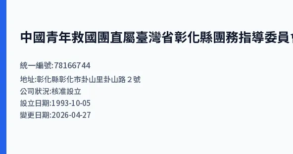 中國青年救國團直屬臺灣省彰化縣團務指導委員會的照片-統編 78166744(彰化縣) 公司登記資料與營業項目詳細圖表