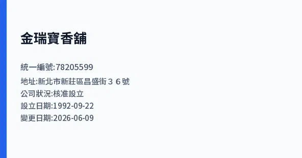 金瑞寶香舖的照片-統編 78205599(新北市) 公司登記資料與營業項目詳細圖表