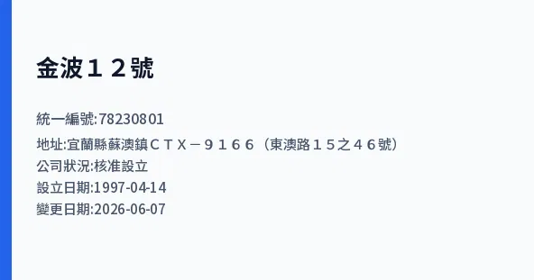 金波12號的照片-統編 78230801(宜蘭縣) 公司登記資料與營業項目詳細圖表