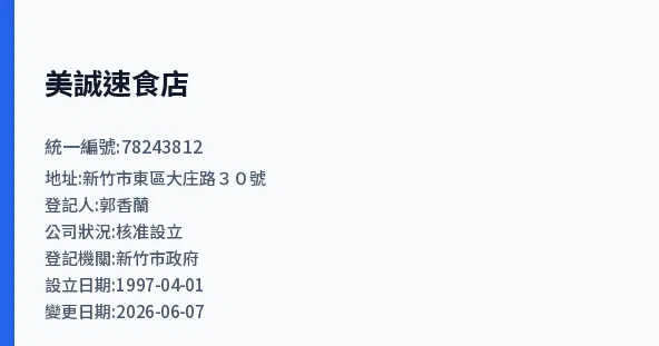 美誠速食店的照片-統編 78243812(新竹市) 公司登記資料與營業項目詳細圖表