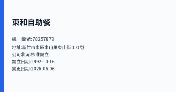 東和自助餐的照片-統編 78257879(新竹市) 公司登記資料與營業項目詳細圖表
