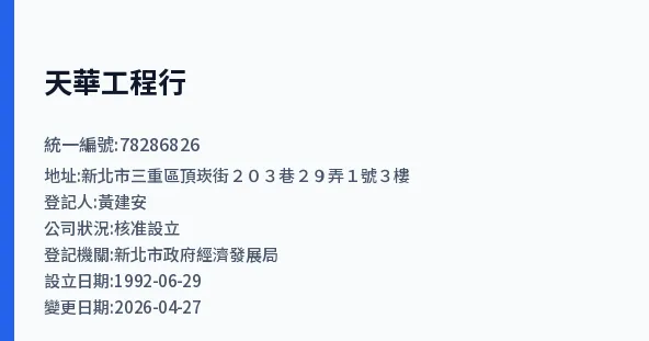 天華工程行的照片-統編 78286826(新北市) 公司登記資料與營業項目詳細圖表