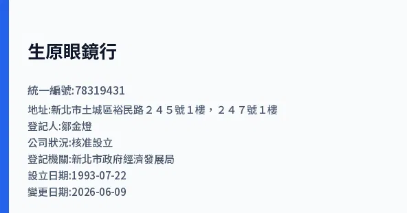生原眼鏡行的照片-統編 78319431(新北市) 公司登記資料與營業項目詳細圖表