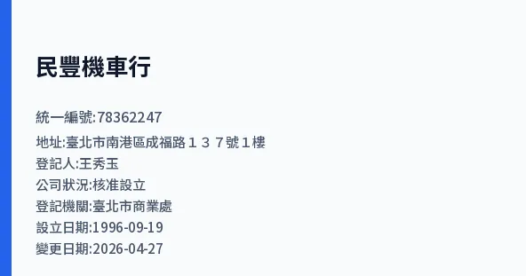 民豐機車行的照片-統編 78362247(臺北市) 公司登記資料與營業項目詳細圖表