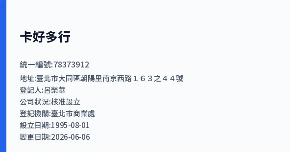 卡好多行的照片-統編 78373912(臺北市) 公司登記資料與營業項目詳細圖表
