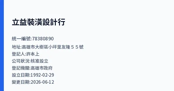 立益裝潢設計行的照片-統編 78380890(高雄市) 公司登記資料與營業項目詳細圖表