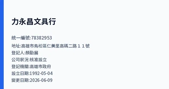 力永昌文具行的照片-統編 78382953(高雄市) 公司登記資料與營業項目詳細圖表