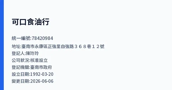 可口食油行的照片-統編 78420984(臺南市) 公司登記資料與營業項目詳細圖表