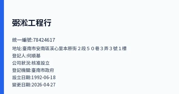 弼淞工程行的照片-統編 78424617(臺南市) 公司登記資料與營業項目詳細圖表