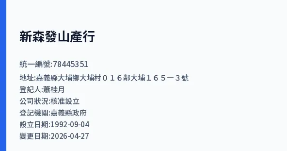 新森發山產行的照片-統編 78445351(嘉義縣) 公司登記資料與營業項目詳細圖表