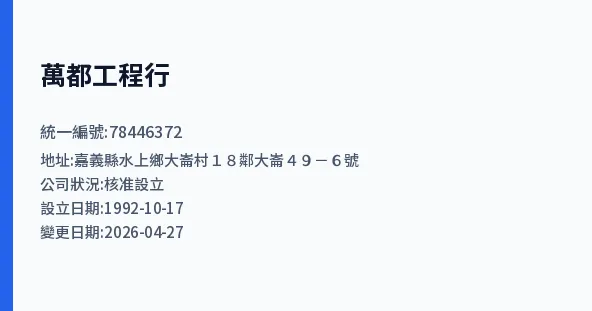 萬都工程行的照片-統編 78446372(嘉義縣) 公司登記資料與營業項目詳細圖表