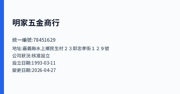 明家五金商行的照片-統編 78451629(嘉義縣) 公司登記資料與營業項目詳細圖表