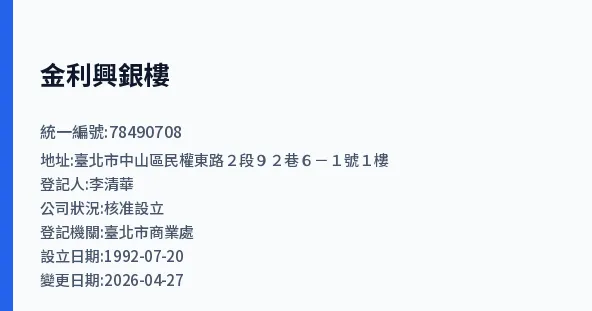 金利興銀樓的照片-統編 78490708(臺北市) 公司登記資料與營業項目詳細圖表