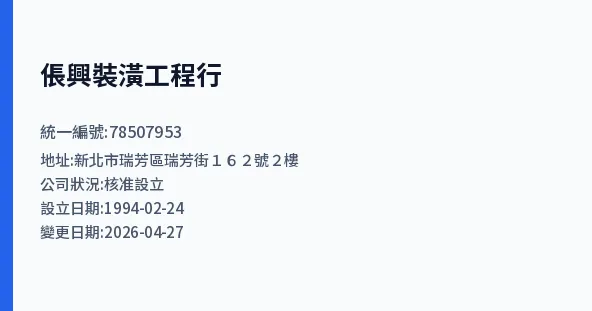 倀興裝潢工程行的照片-統編 78507953(新北市) 公司登記資料與營業項目詳細圖表