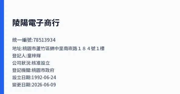 陵陽電子商行的照片-統編 78513934(桃園市) 公司登記資料與營業項目詳細圖表