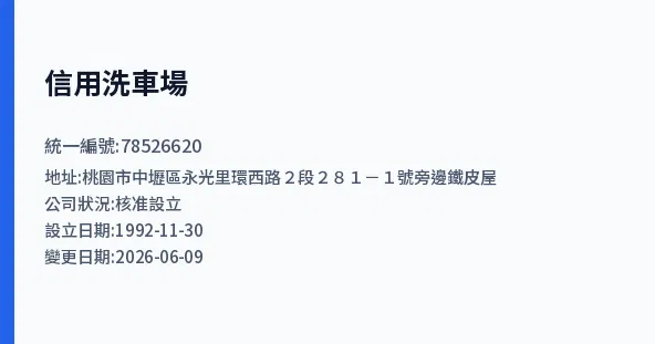 信用洗車場的照片-統編 78526620(桃園市) 公司登記資料與營業項目詳細圖表