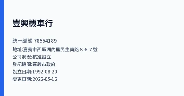 豐興機車行的照片-統編 78554189(嘉義市) 公司登記資料與營業項目詳細圖表