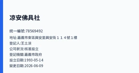 凉安佛具社的照片-統編 78569492(嘉義市) 公司登記資料與營業項目詳細圖表