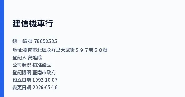 建信機車行的照片-統編 78658585(臺南市) 公司登記資料與營業項目詳細圖表