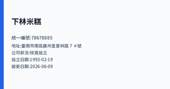 下林米糕的照片-統編 78678885(臺南市) 公司登記資料與營業項目詳細圖表
