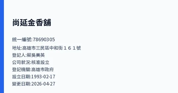 尚延金香舖的照片-統編 78690305(高雄市) 公司登記資料與營業項目詳細圖表